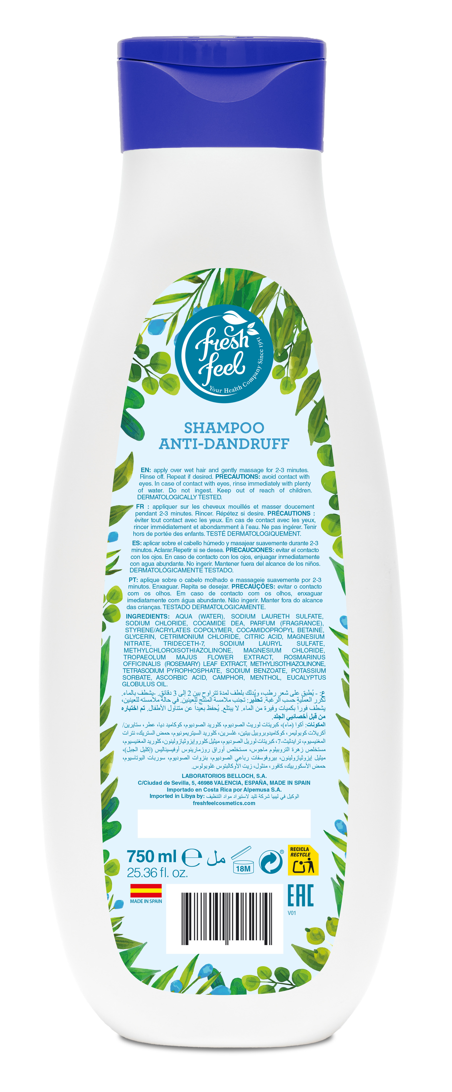 Fresh Feel Champú Anti Caspa 750 ml